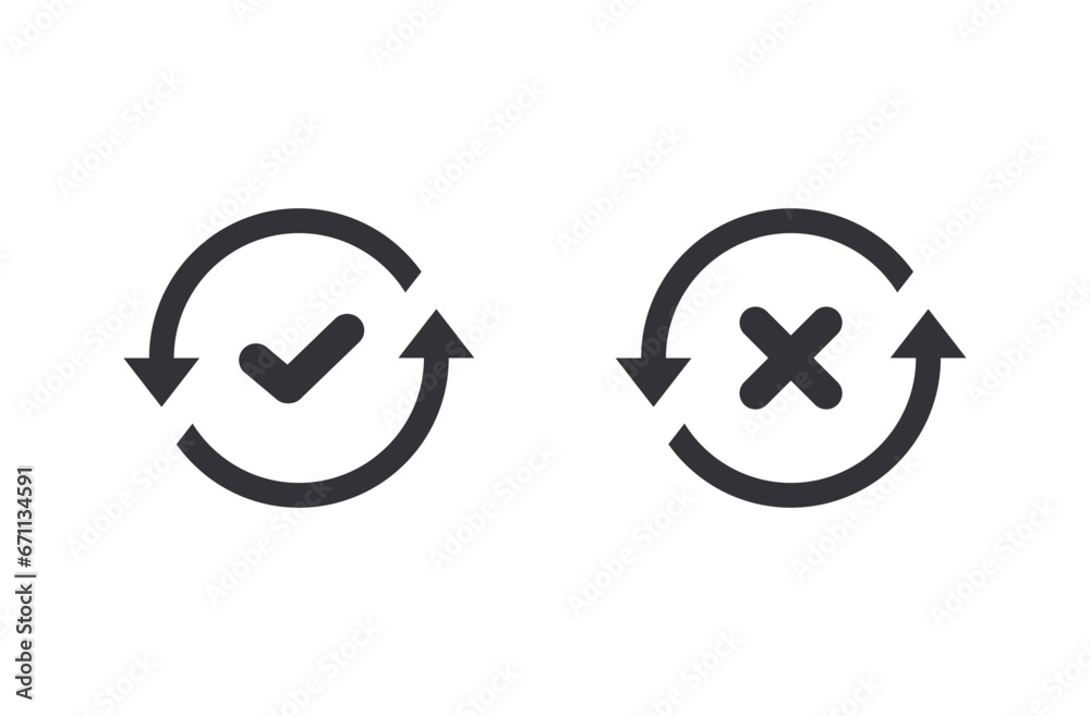 Check mark icon. Check mark. Wrong sign. Reject icon. Tasks history ...