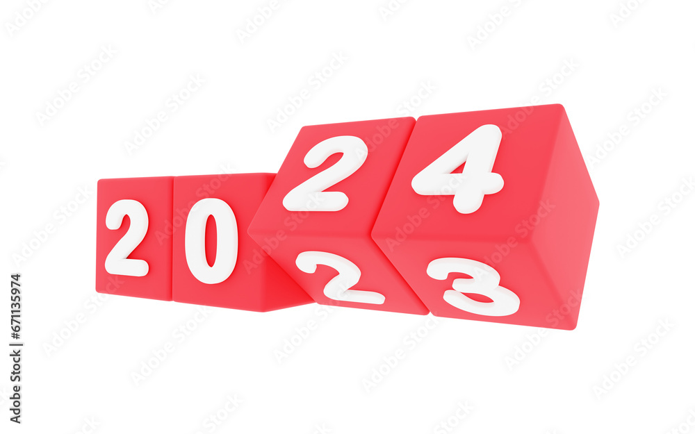 happy new year 2024,, 2024 new year, 3d illustration of 2024 red dices ...
