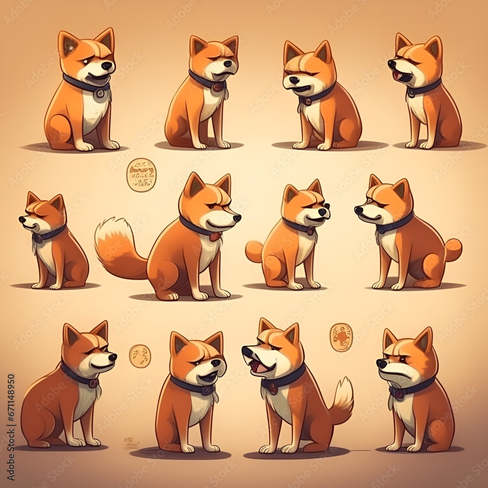 Shiba Inu character in various comical poses, perfect for a fun-loving ...