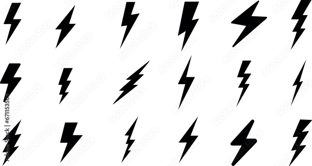 Lightning, vector illustration, black bolts, white background. Perfect ...