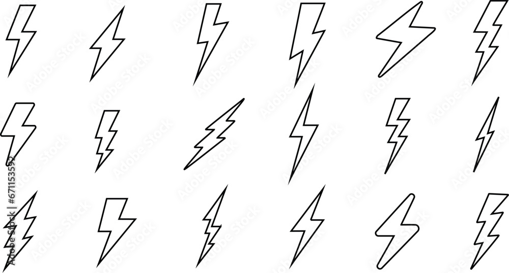 Lightning bolts line icons vector illustration, black and white ...