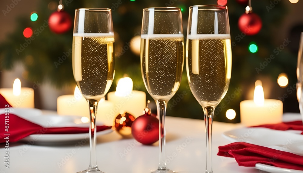 repas de noel coupes de champagne Stock Photo | Adobe Stock