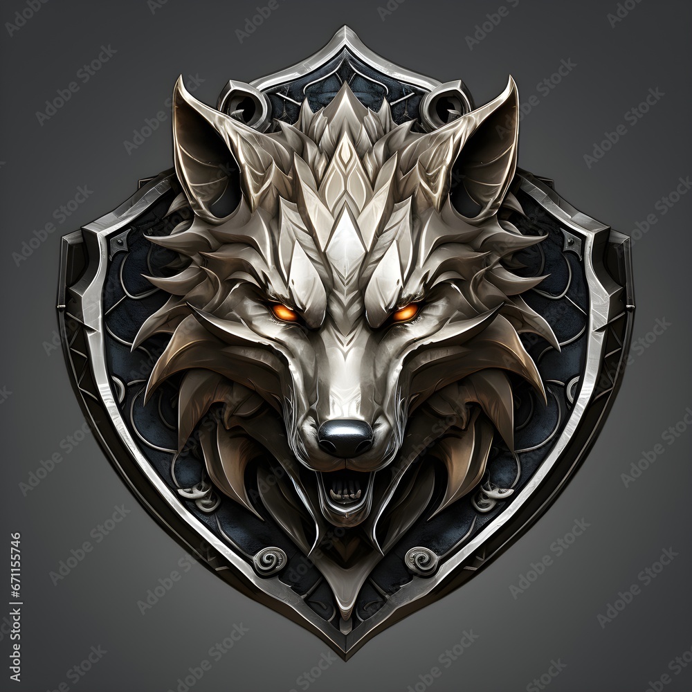 Medieval Wolf-Faced Steel Shield Game Sprite Item Stock Illustration ...