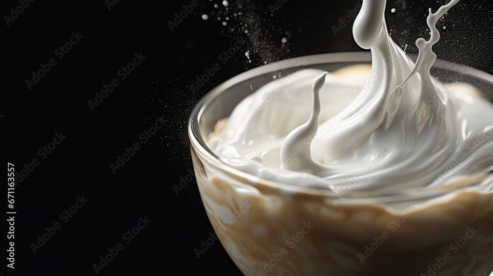 a close up of a glass of milk with a splash of milk coming out of the ...
