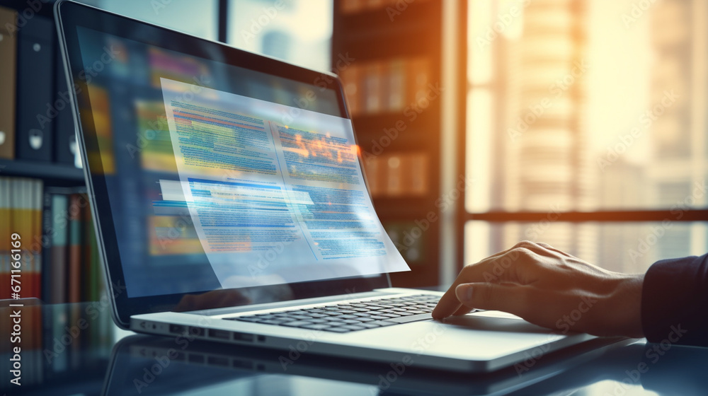 Document management concept, Businessman using computer to document ...