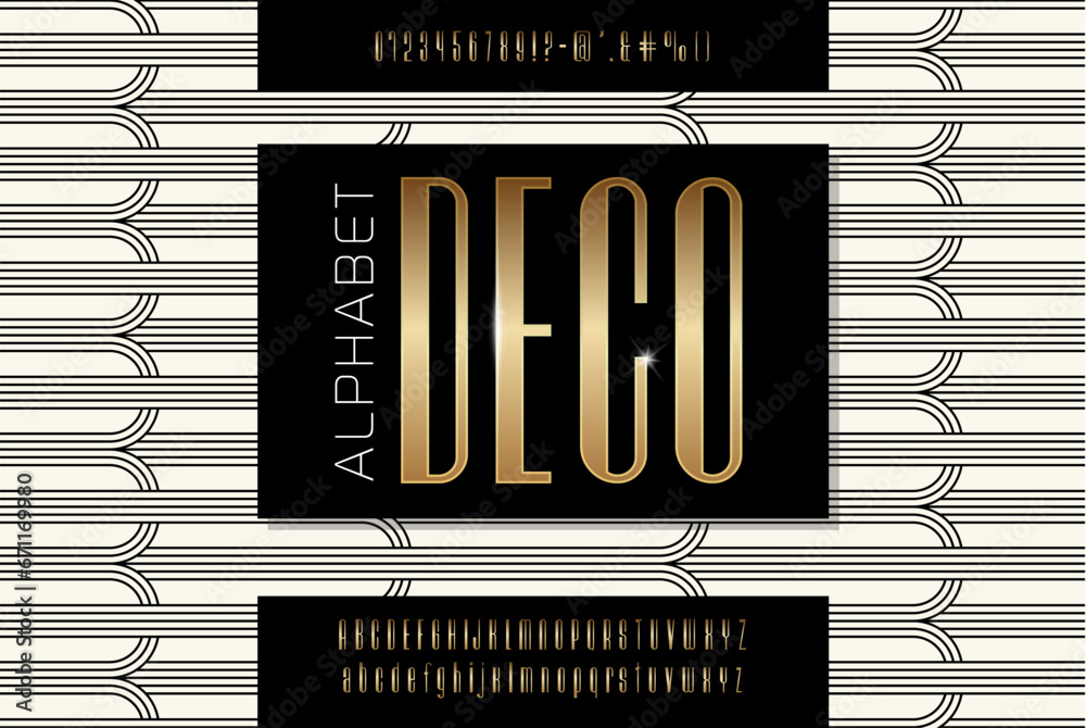 Elegant Golden art deco font 1920s. Alphabet in Art deco style. Stock ...
