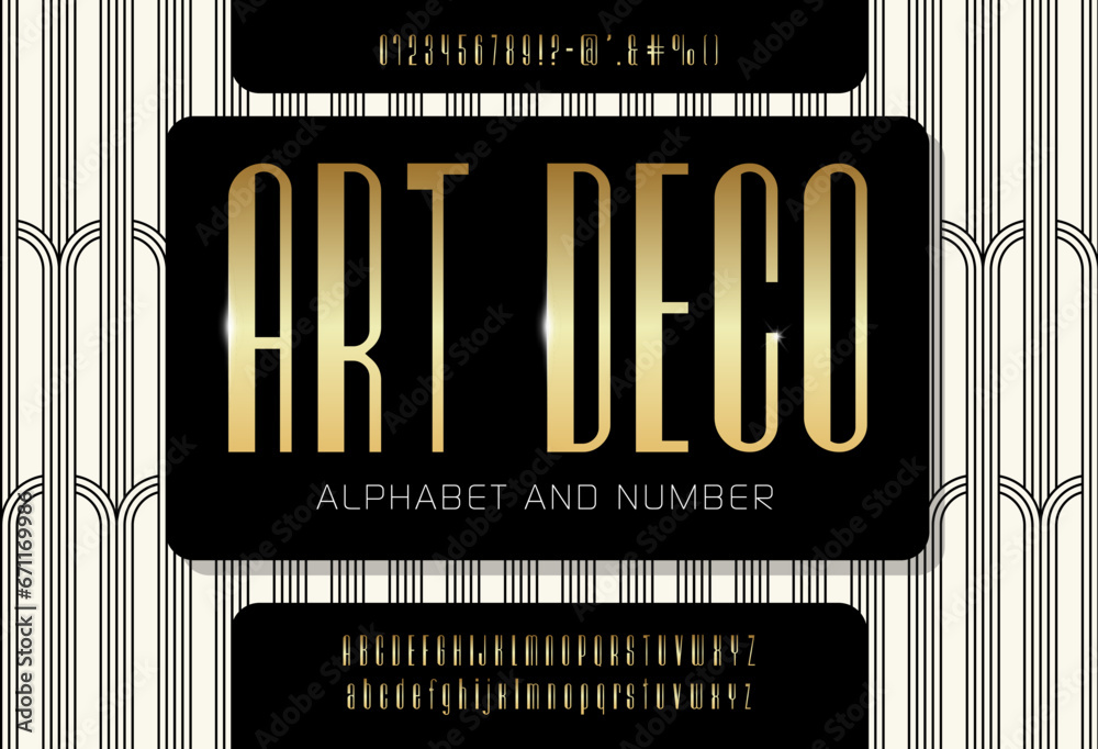 Poster Elegant Golden art deco font 1920s. Alphabet in Art deco style ...
