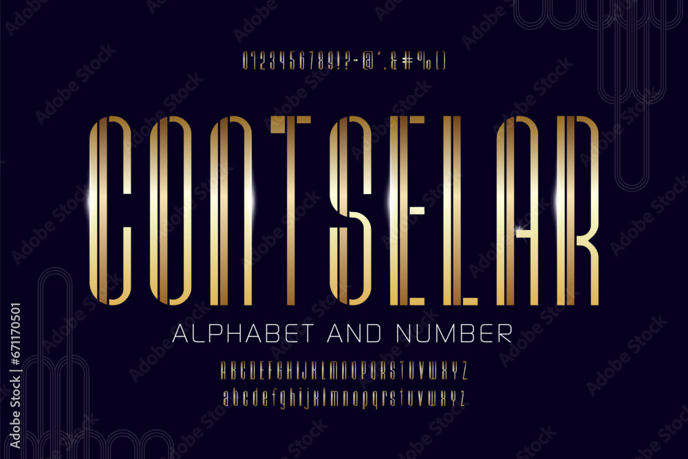 Elegant Golden art deco font 1920s. Alphabet in Art deco style Stock ...