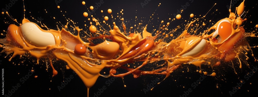Caramel splash milk sauce chocolate liquid background cream explosion ...