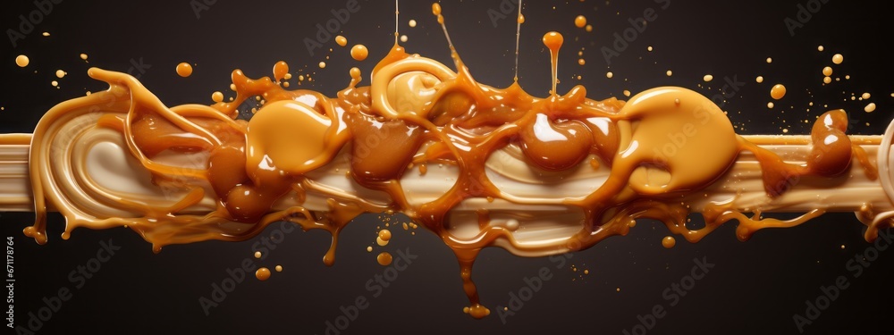 Caramel splash milk sauce chocolate liquid background cream explosion ...