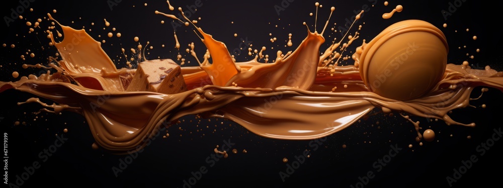 Caramel splash milk sauce chocolate liquid background cream explosion ...