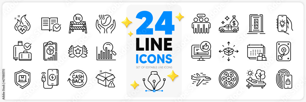 Icons set of Cash transit, Cable section and Laureate line icons pack ...