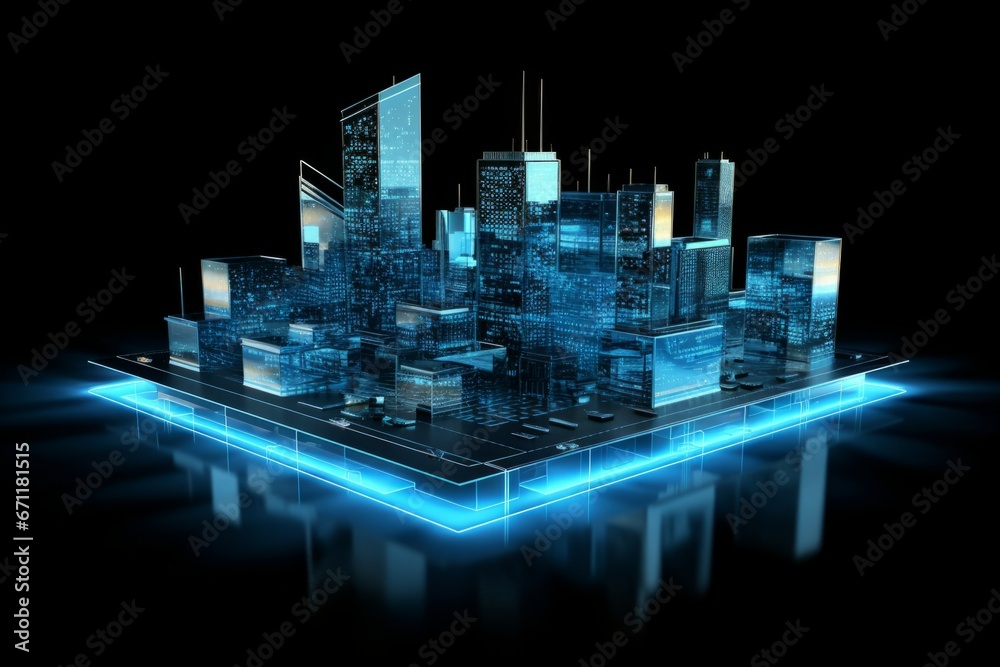 Hologram cyber digital data city landscape real estate building ...