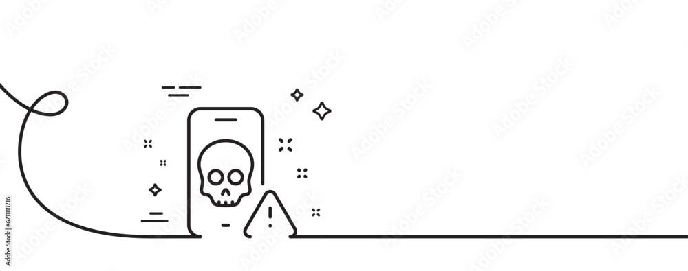 Cyber attack line icon. Continuous one line with curl. Ransomware ...