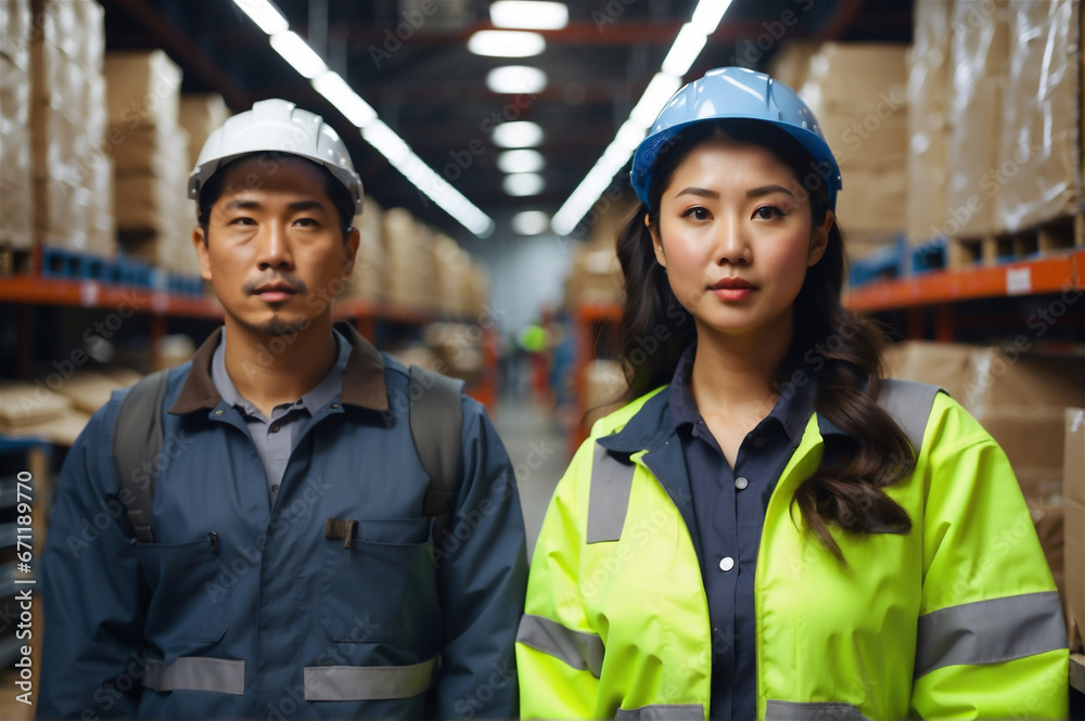 Asian Workers in Factory Uniforms Exemplifying Team Spirit and ...