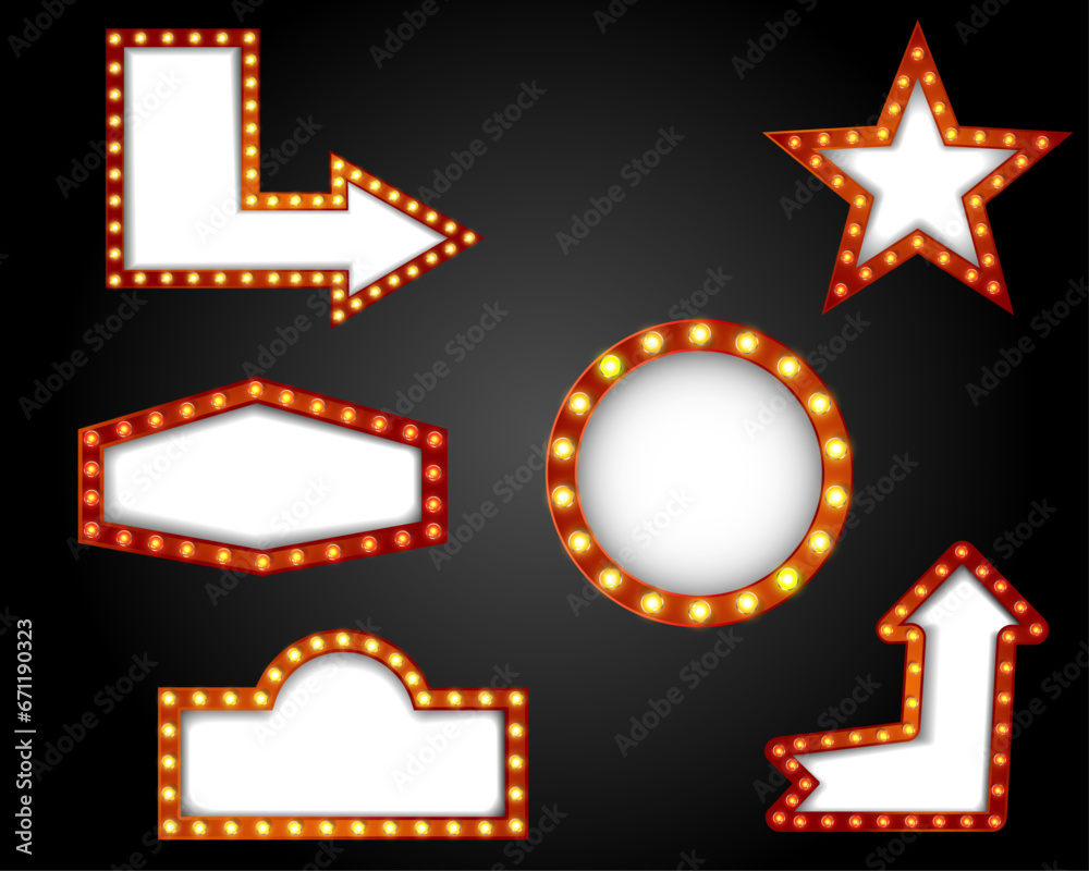 Retro lightboxes, cinema signs or billboard signage. Vector movie ...