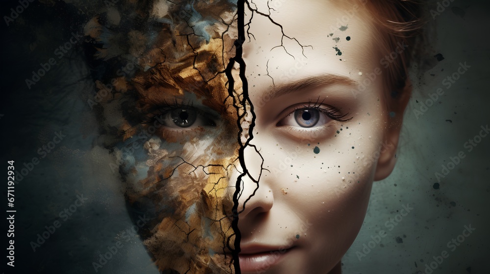 Split personality with two faces. Bipolar disorder as woman with rapid ...