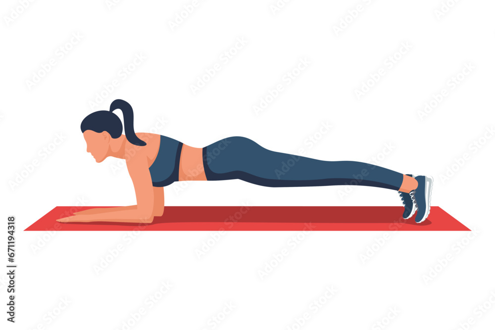 Body plank. A beautiful young girl stands in a perfect plank. Good ...
