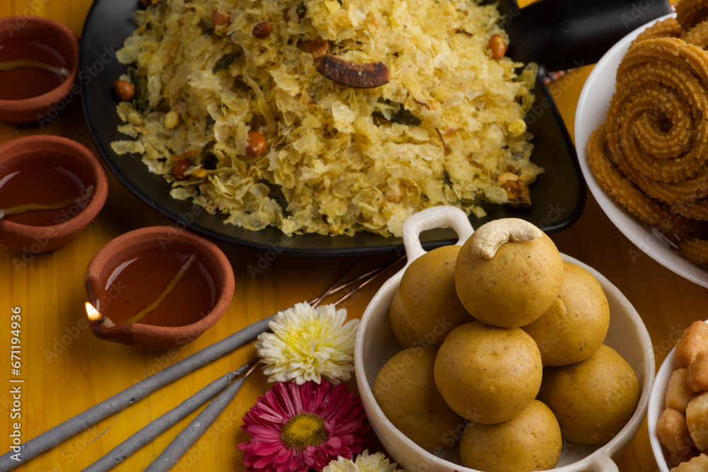 Poha Chivda or Chiwada. Diwali special savory snack, made out of ...