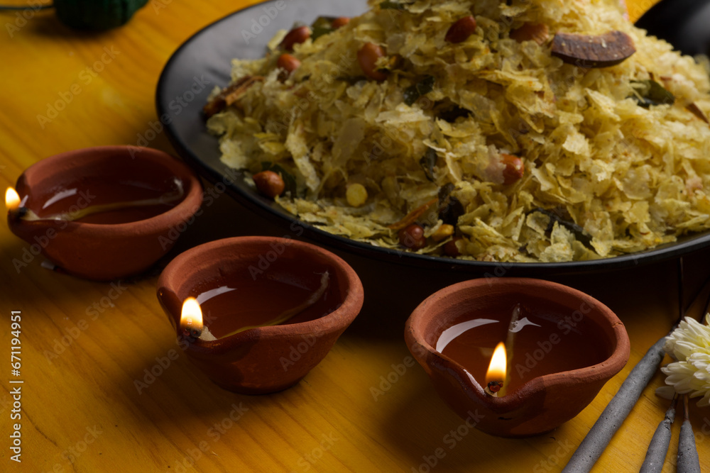 Poha Chivda or Chiwada. Diwali special savory snack, made out of ...