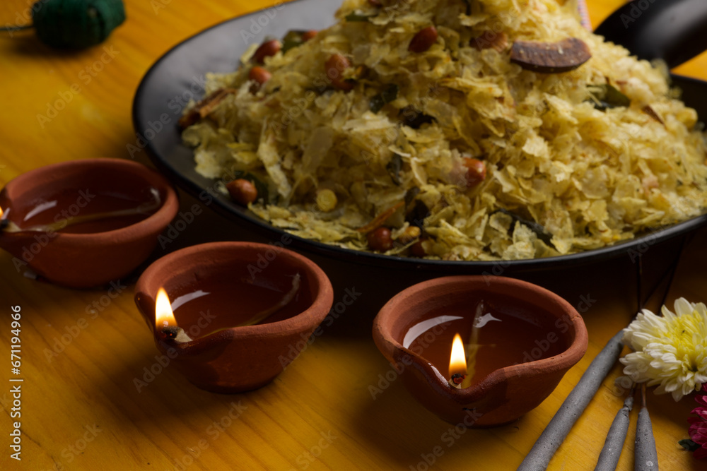 Poha Chivda or Chiwada. Diwali special savory snack, made out of ...