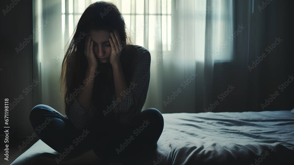 Lonely woman feeling depressed and stressed. Mental struggle with ...