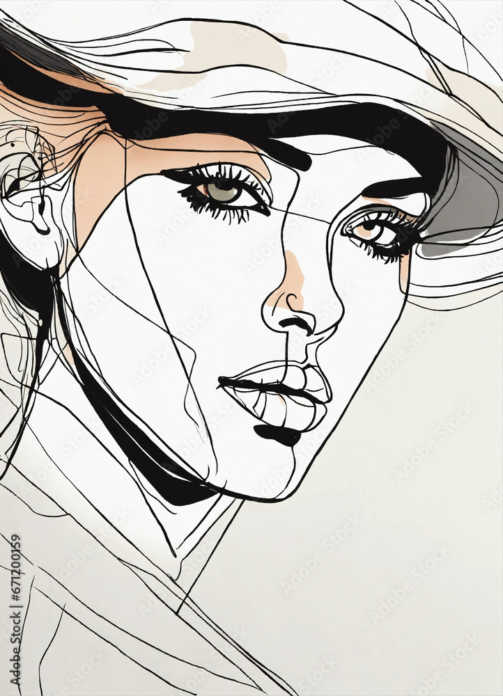 beautiful female portrait, one line drawing, bold sketch inspired by ...