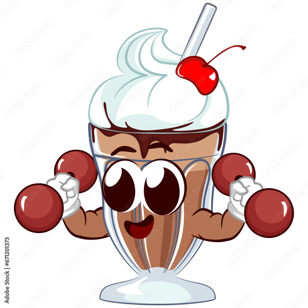 mascot character of a milkshake glass with a funny face practicing ...