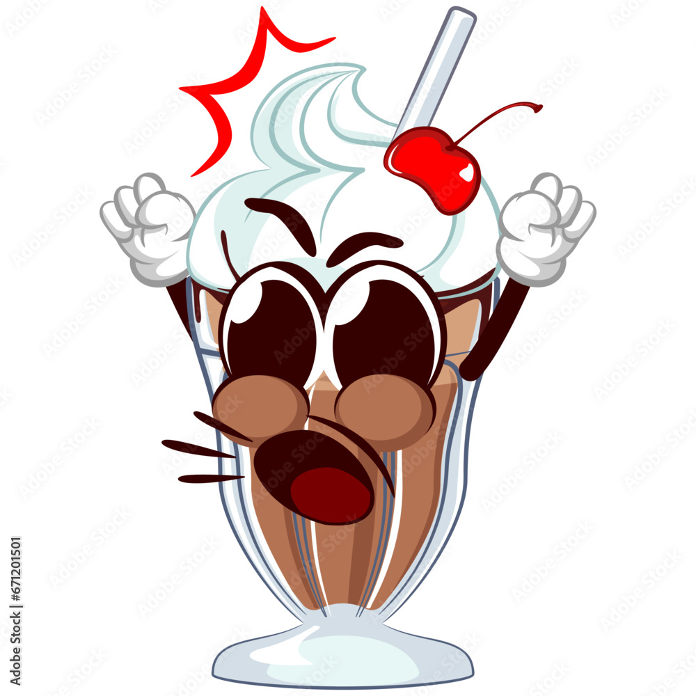 mascot character of a milkshake glass with a funny face grumbling while ...