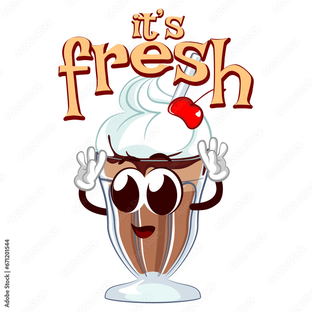 mascot character of a milkshake glass with a funny face showing the ...