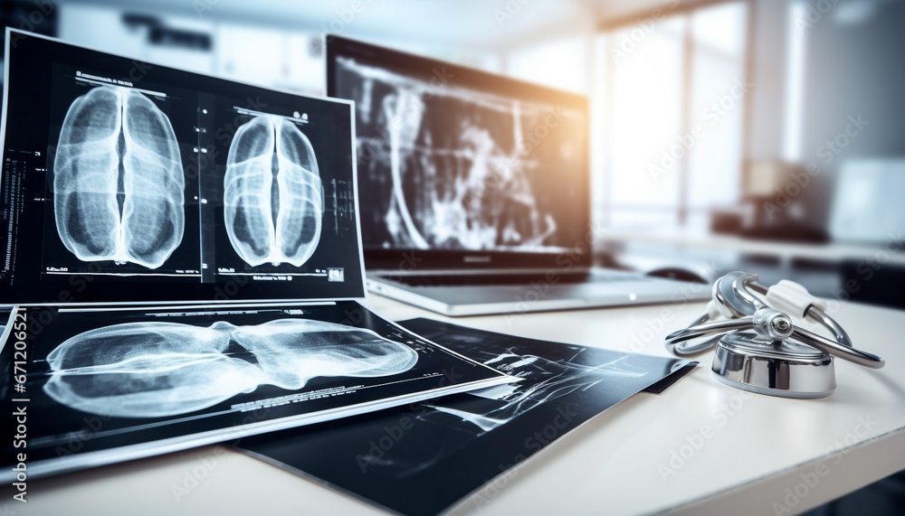 Expert radiologist analyzing x ray image for patient chest anatomy generated by AI Stock ...