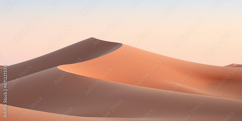 Minimalistic Sahara landscape, sand dunes with razor-sharp crests, long ...