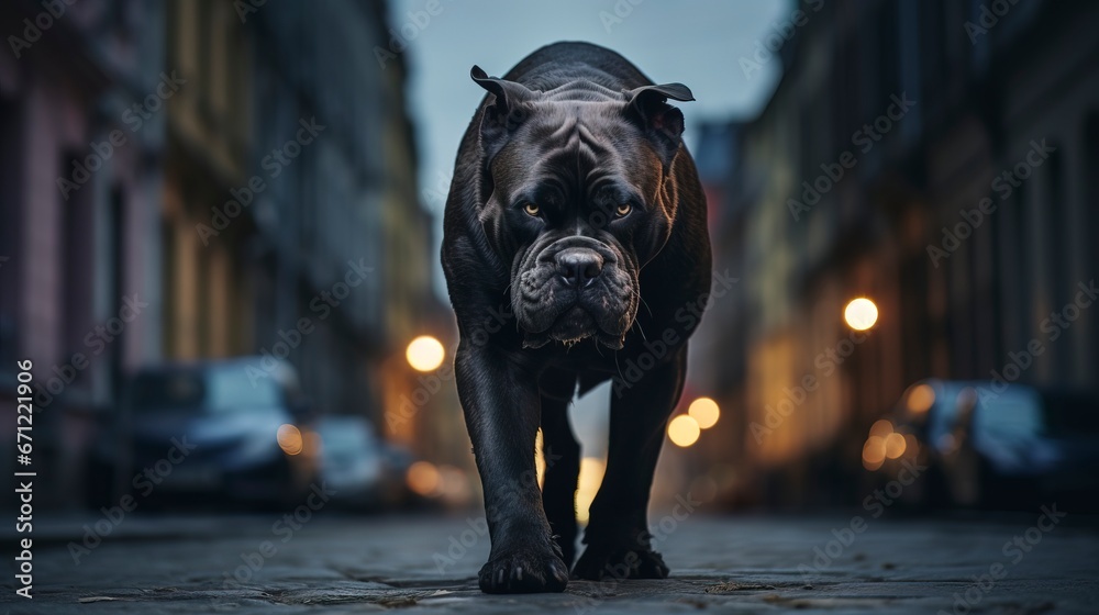 Angry big dog on a dark city street. Generation AI Stock Photo | Adobe ...