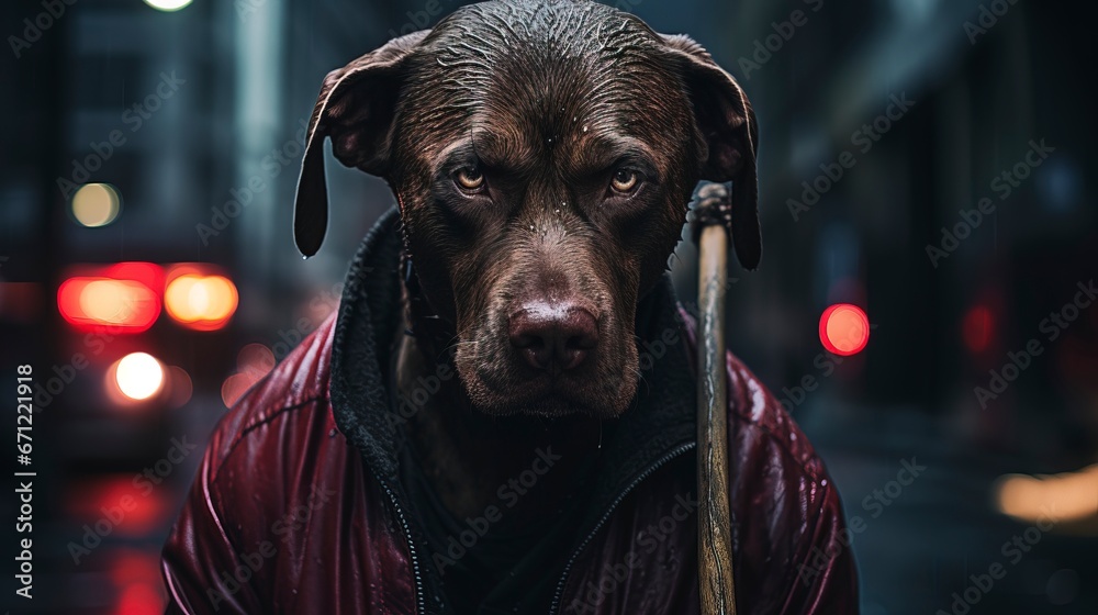 Angry big dog on a dark city street. Generation AI Stock Photo | Adobe ...