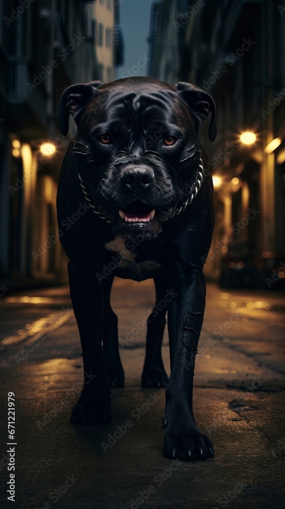 Angry big dog on a dark city street. Generation AI Stock Photo | Adobe ...