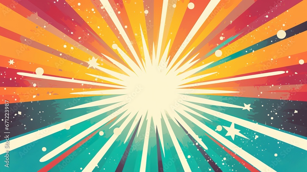 Retro 60s and 70s groovy carnival background. Sun and rainbow swirl ...