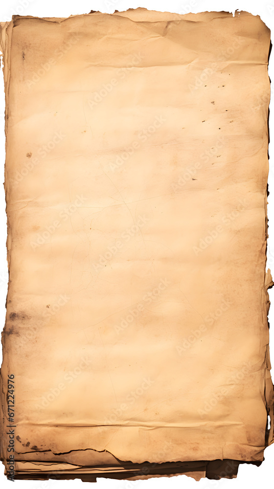 very old, stained, grungy stack of paper, isolated design element ...