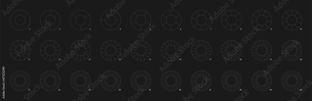 Donut chart diagram on black background. Simple line ring or circle ...
