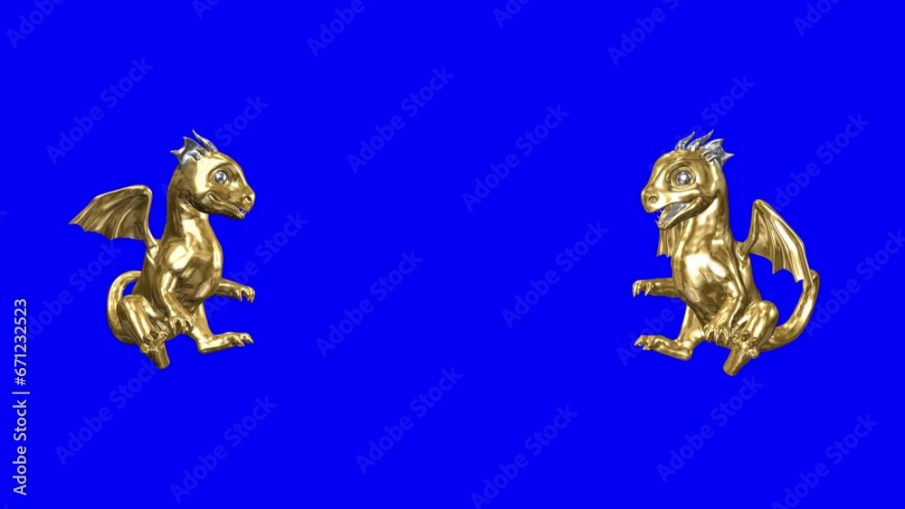 Two Golden Dragons - Holiday Greeting Gate - 3D Animation Loop - Blue ...