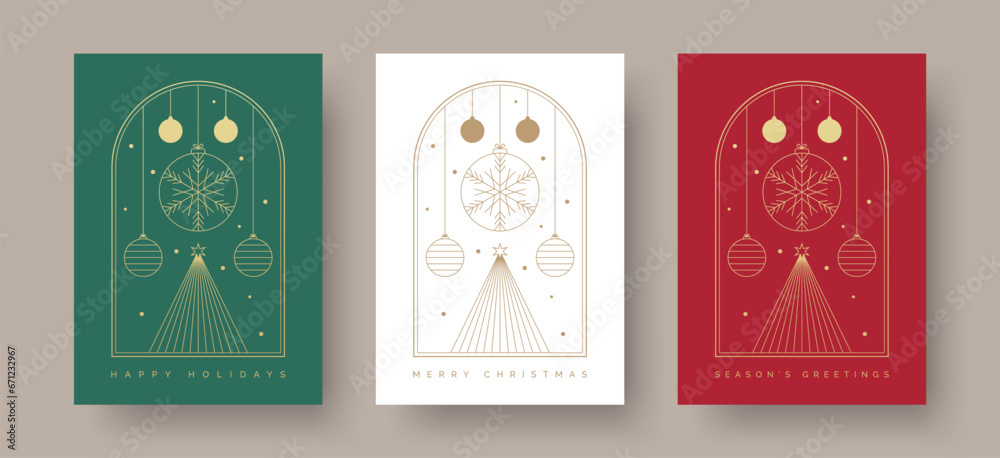Set of Christmas Card Designs with Geometric Christmas Scene ...