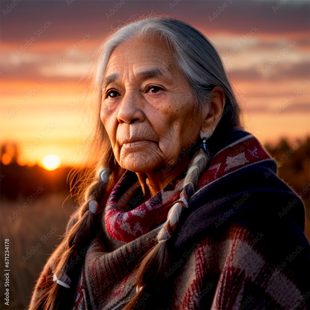 Native american old woman portrait, aged mother or grandmother ...
