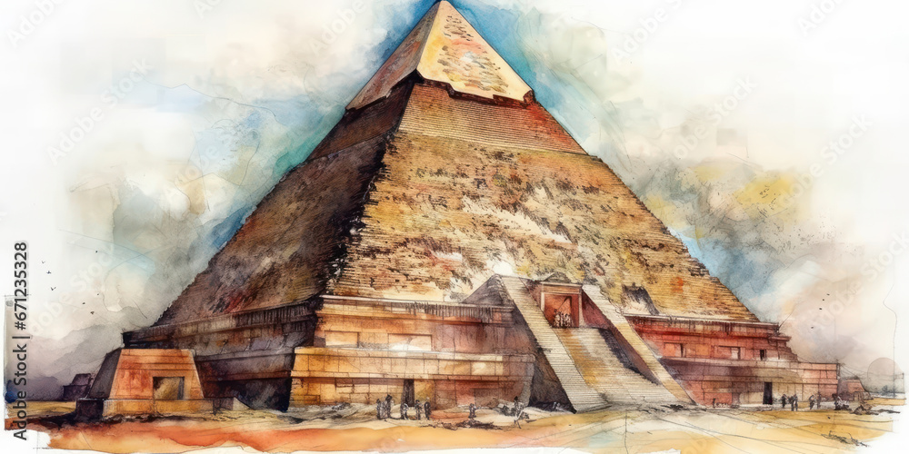 Watercolor drawing of the great pyramid of Egypt. Generative AI. Stock ...