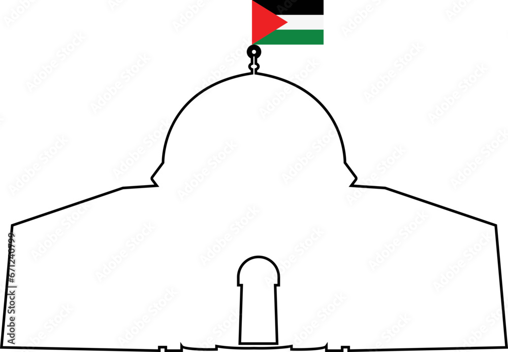Al Aqsa Mosque, Palestine flag icon in line isolated on transparent ...