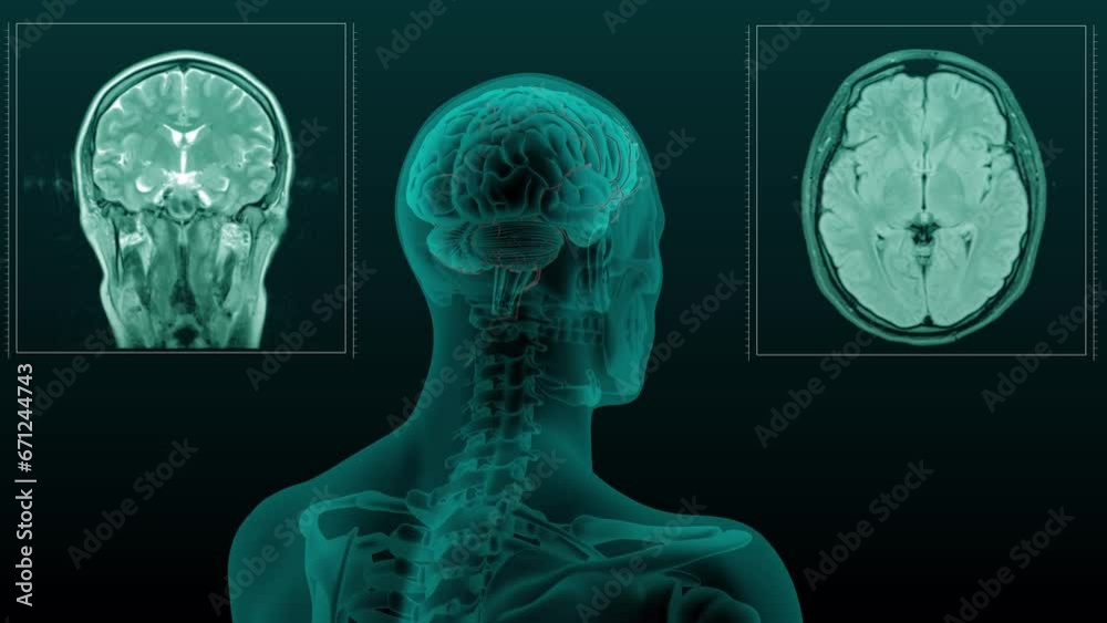 MRI scan of the human head and neck with the skull and Brain artery ...