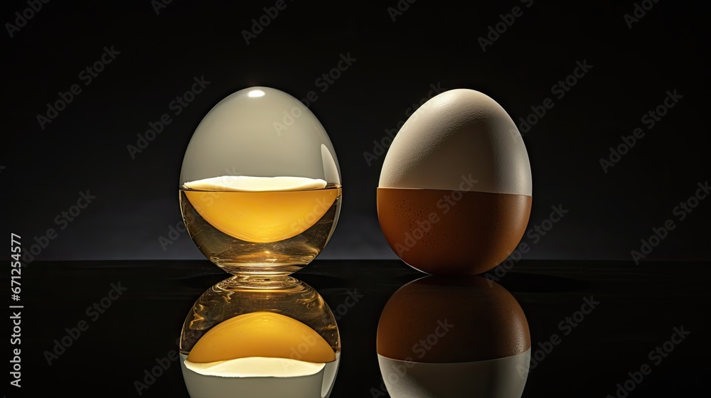 an egg sitting next to an egg shaped like an egg shell on a table with ...