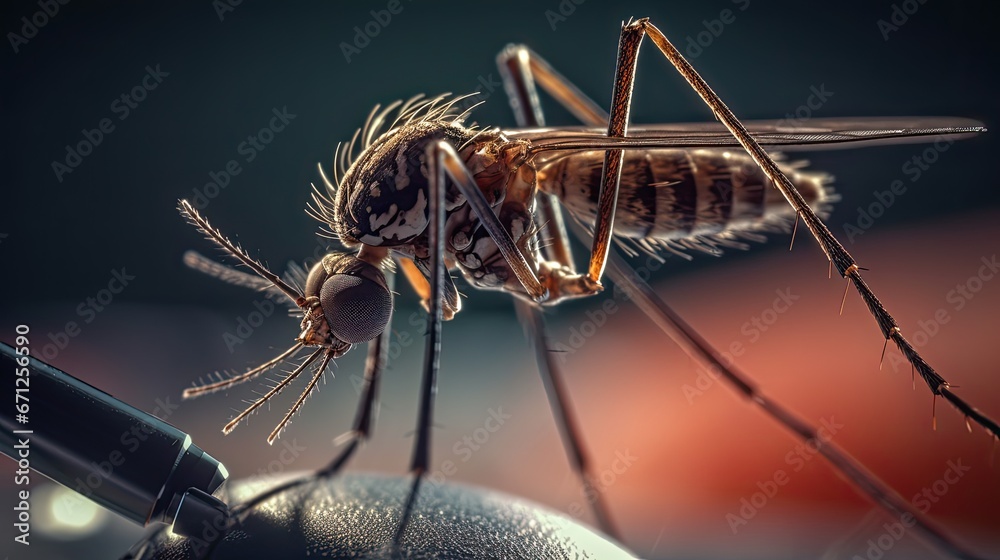 Aedes mosquito in a laboratory setting, under a microscope, with ...