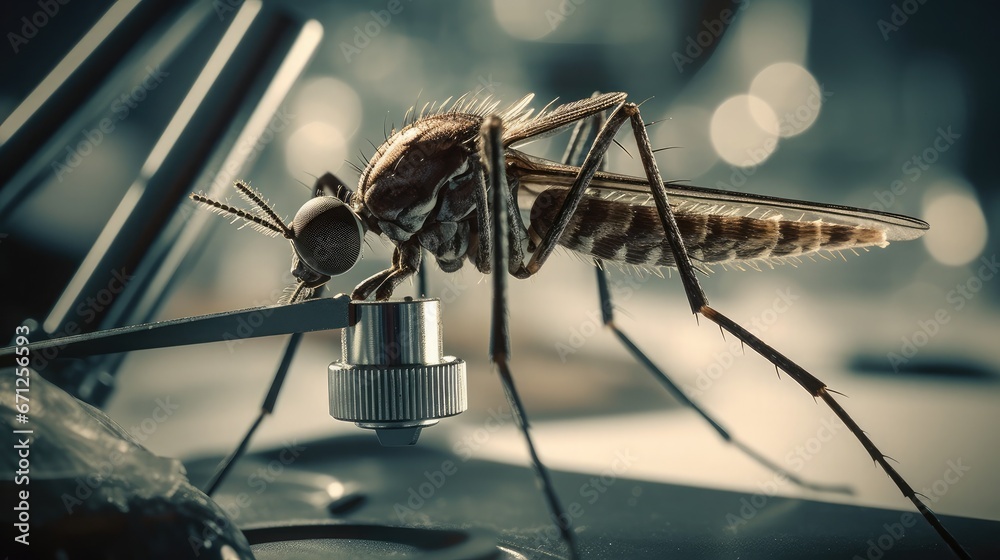 Aedes mosquito in a laboratory setting, under a microscope, with ...