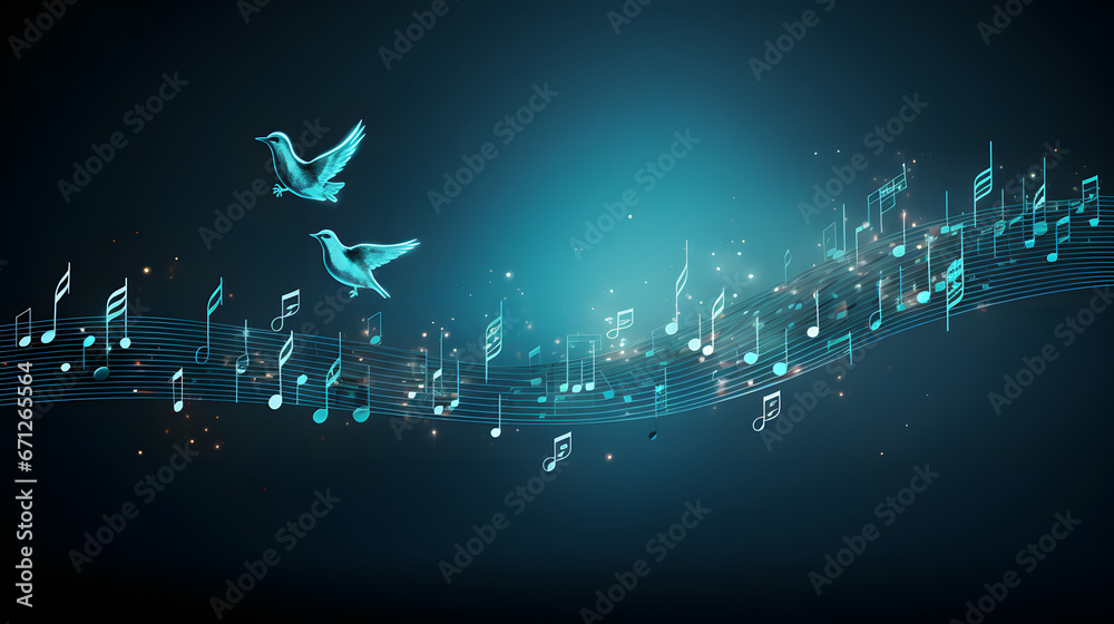Musical notes transforming into flying birds showing the evolution of ...