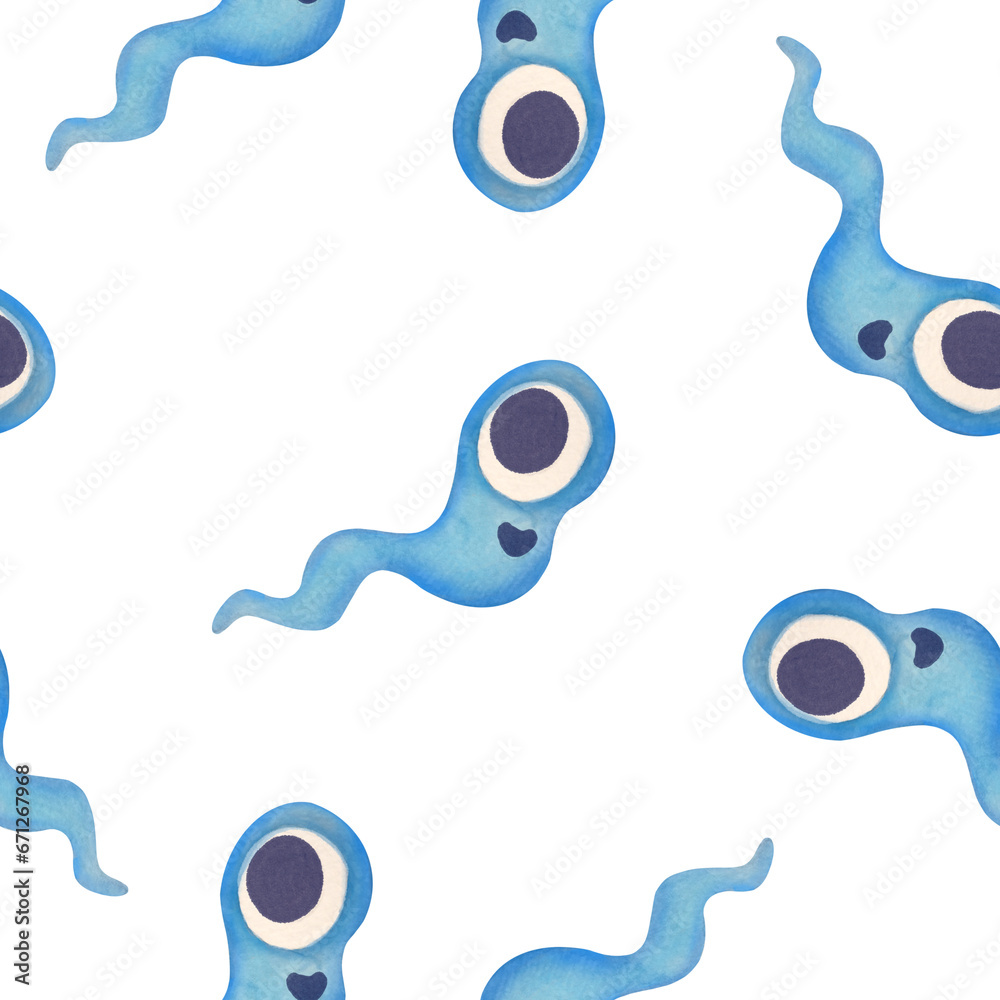 seamless pattern with watercolor baby characters similar to alien ...
