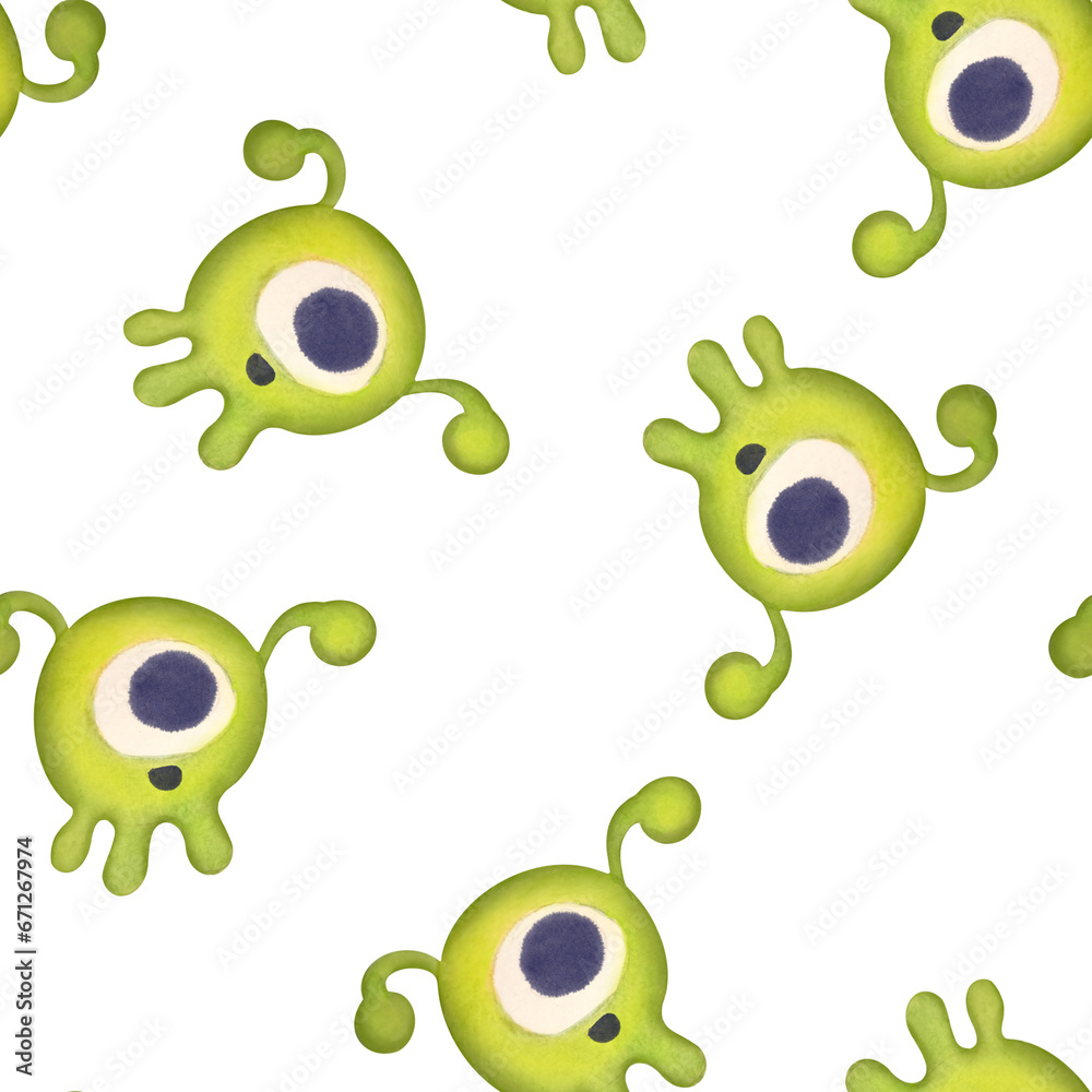 clipart watercolor baby green character similar to alien, monster ...